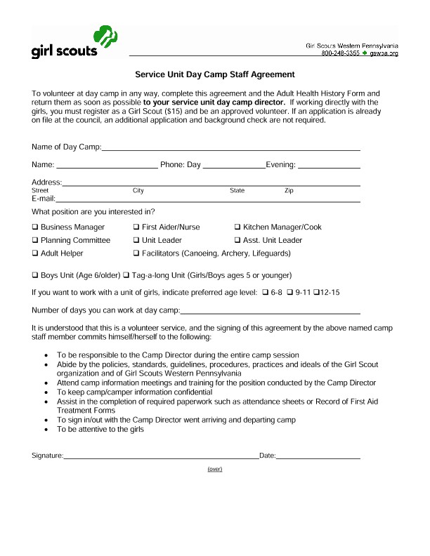camp nurse forms